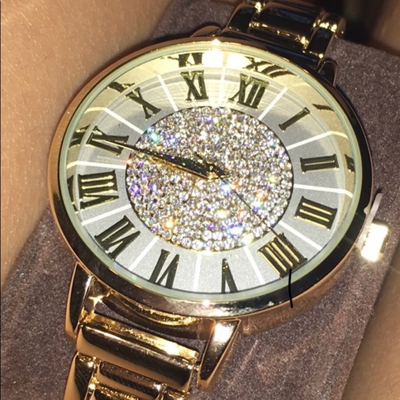 Accessories | Gold Rhinestone Watch | Poshmark
